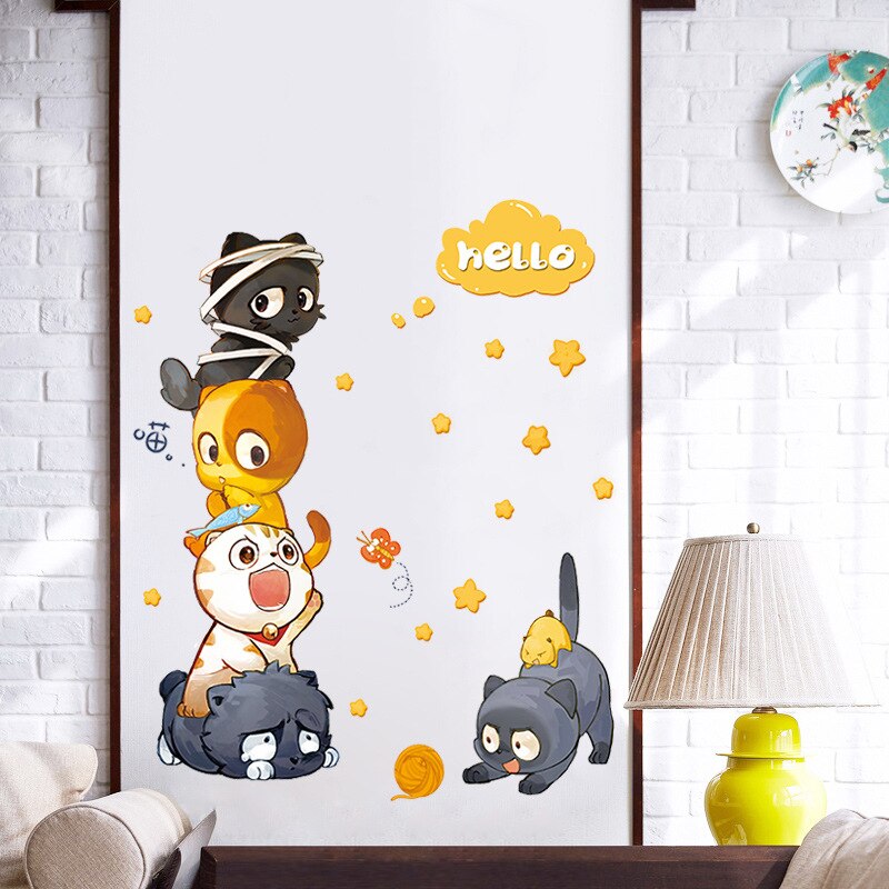 Cartoon cute cat combination wall sticker fridge d... – Grandado