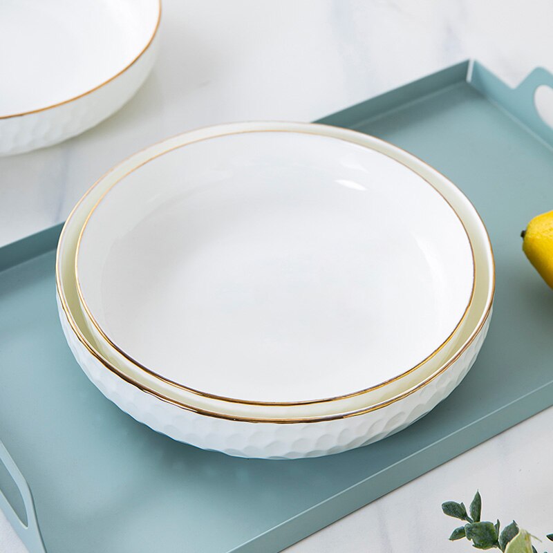 Golden Rim Bone China Dinner Plate Household White... – Grandado