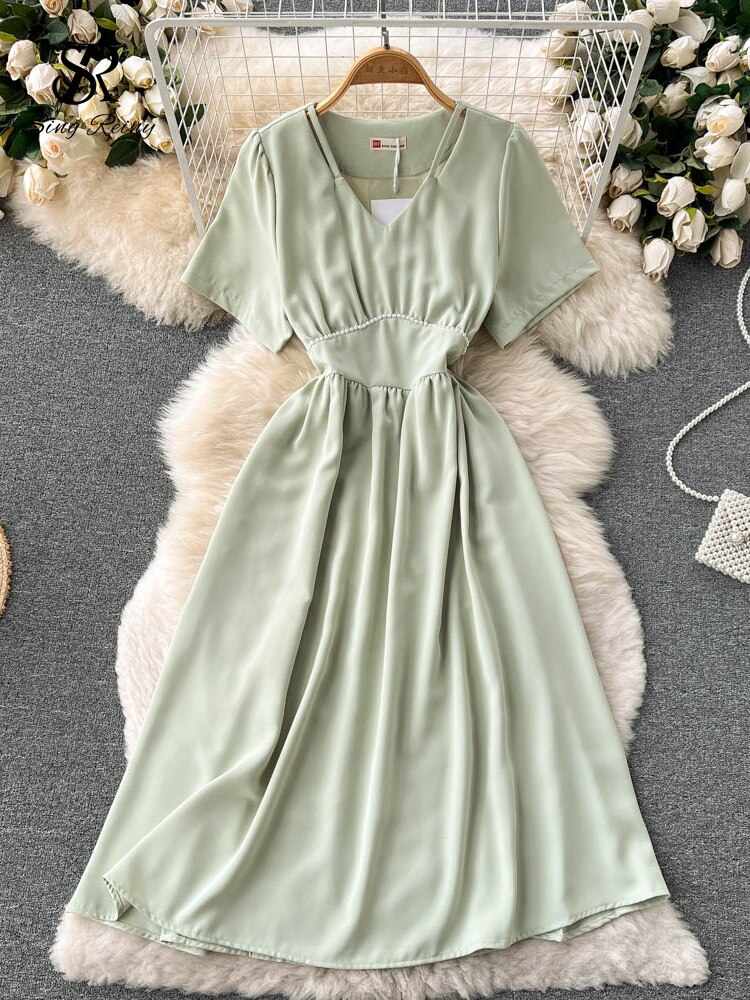 SINGREINY Korean Gentle Slim Women Dress Summer Dr... – Grandado