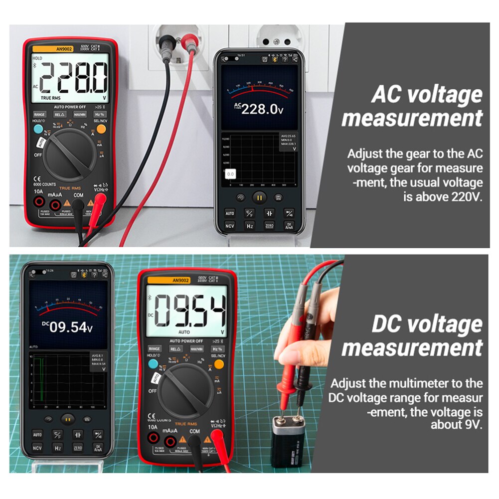 AN9002 Smart True Rms Tester Auto-Range APP 6000 C... – Vicedeal