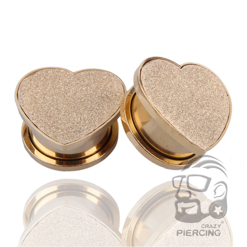 2PCS Gold Sandpaper Heart Ear Gauges Plugs Tunnels... – Grandado