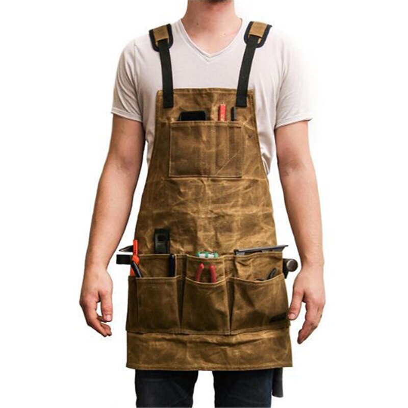 Waxed Canvas apron oil wax cloth Multiple pockets ... – Grandado