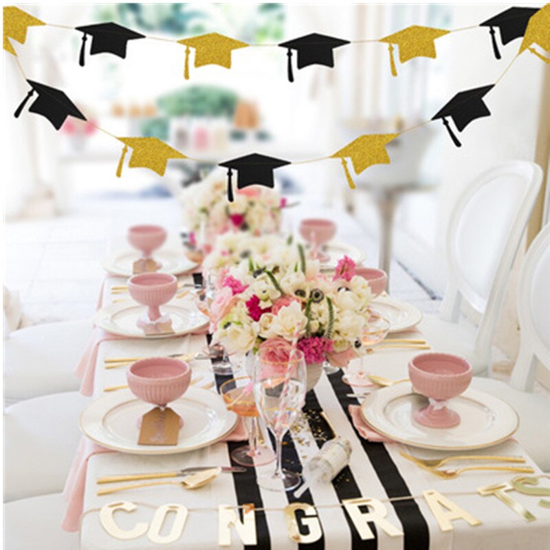 4M Black Gold Glitter Graduation Bachelor Hat Bann... – Grandado