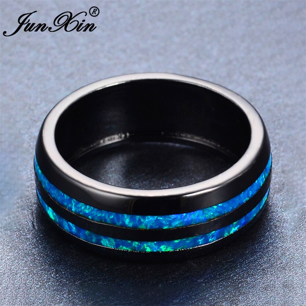 JUNXIN Vintage Male Female Ring Blue Fire Opal Rin... – Grandado