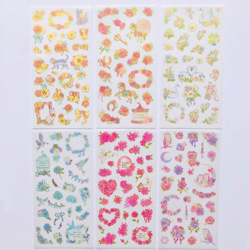 6 Vellen Gouden Stempel Cartoon Dieren In Bloemen ... – Grandado