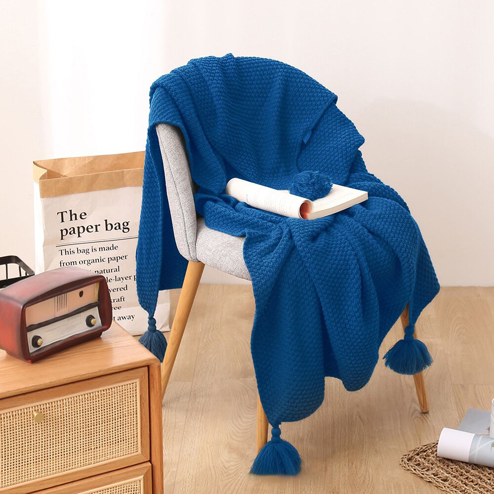 Nordic Knitted Throw Thread Blanket on the Bed Sof... – Grandado