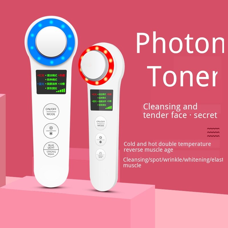 LED Red Blue Light Cold Ion Face Beauty Device Vib... – Vicedeal
