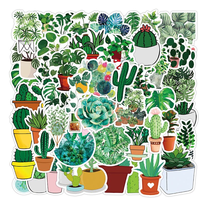 50PCS Cute Cartoon Green Plant Cactus Potted Stick... – Grandado