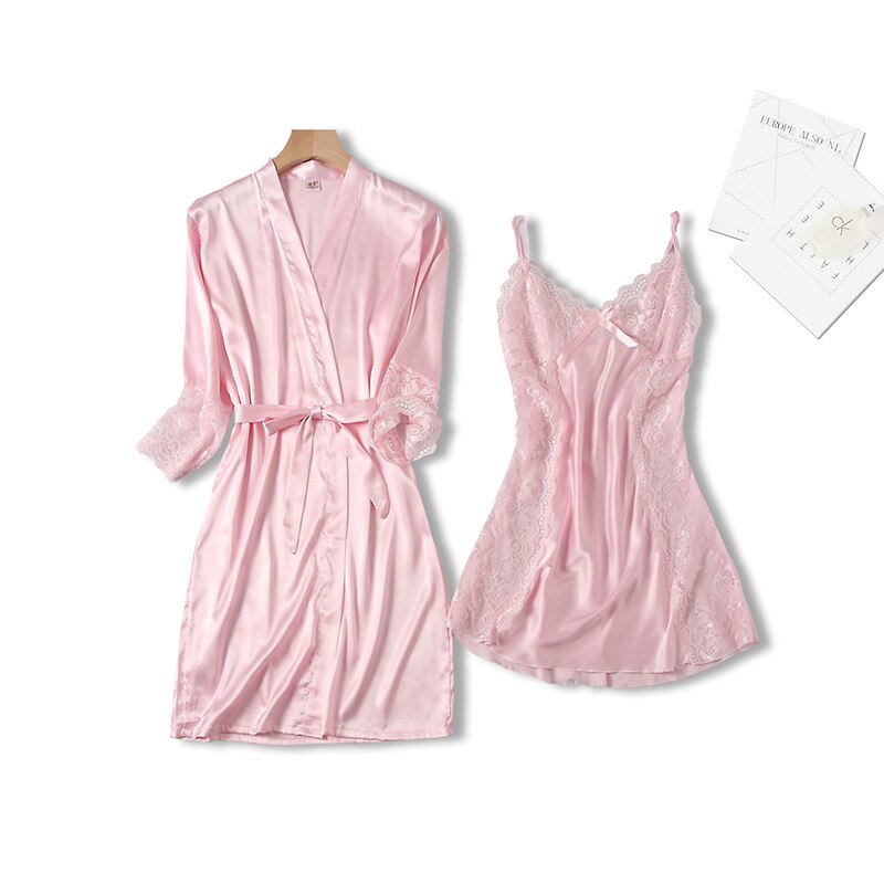 Spring Summer Ice Silk 2PCS Robe Suit Ladies Sweet... – Grandado