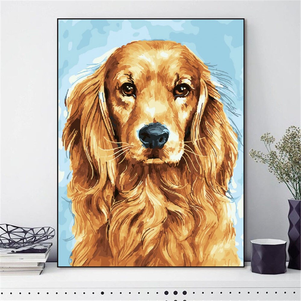 HUACAN DIY Oil Painting By Numbers Dog Animal Kits... – Grandado