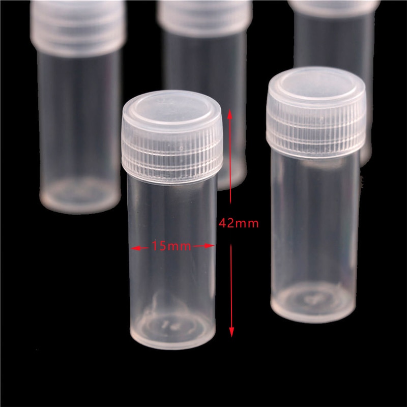 50Pcs/lot 5ml Plastic Sample Bottles Mini Clear Storage Vials Case Pill ...