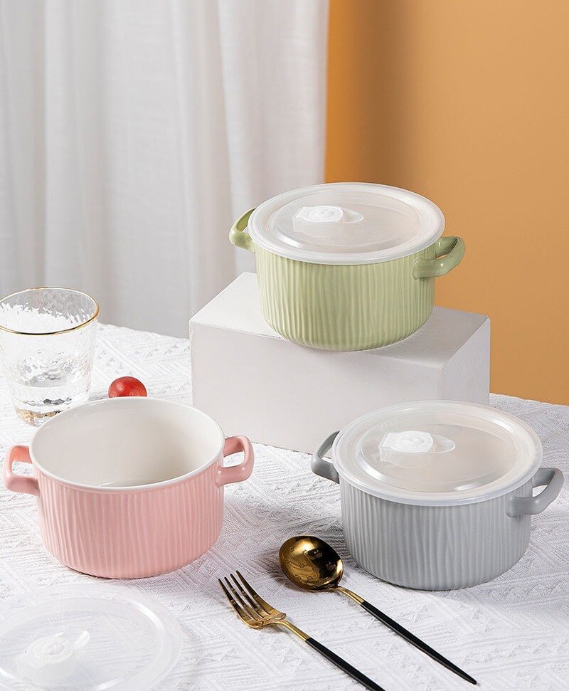 Ceramic round lunch box with lid, office worker, l... – Grandado