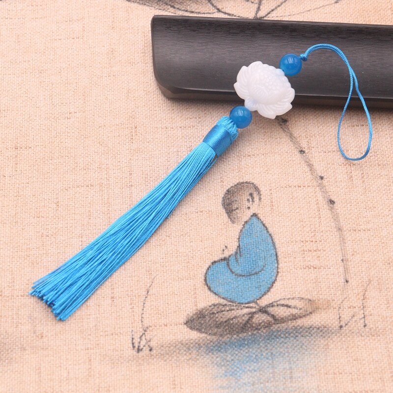 16.5CM / white jade lotus tassel pendant retro DIY... – Grandado