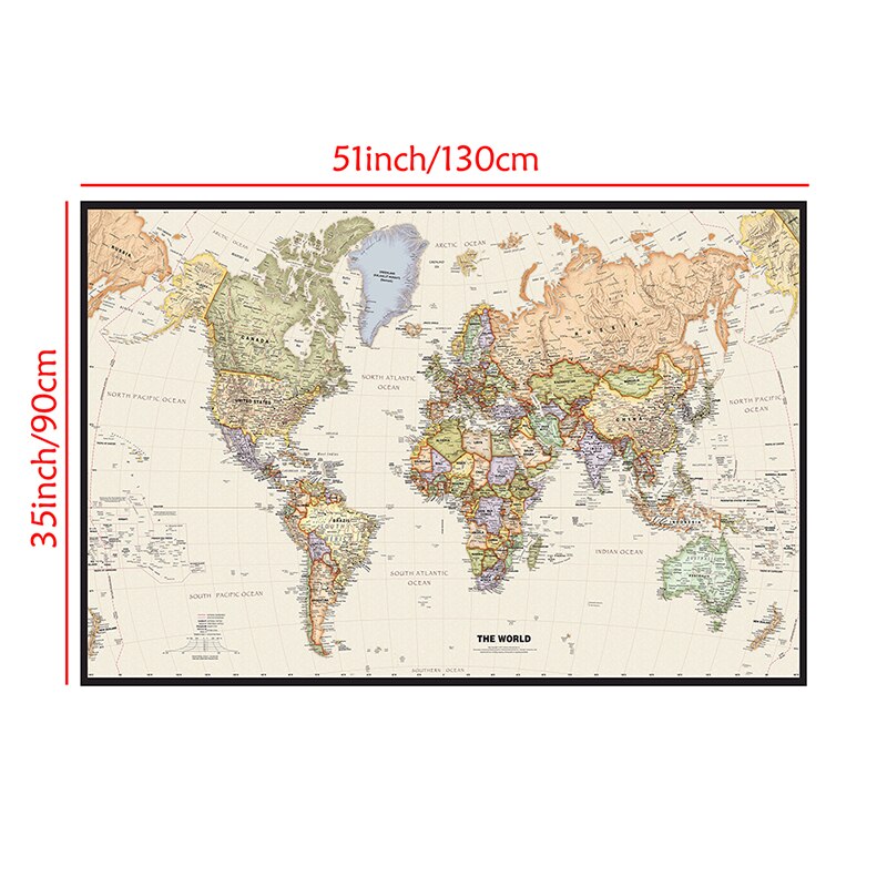 130*90cm Retro World Political Map Wall Art Poster... – Grandado