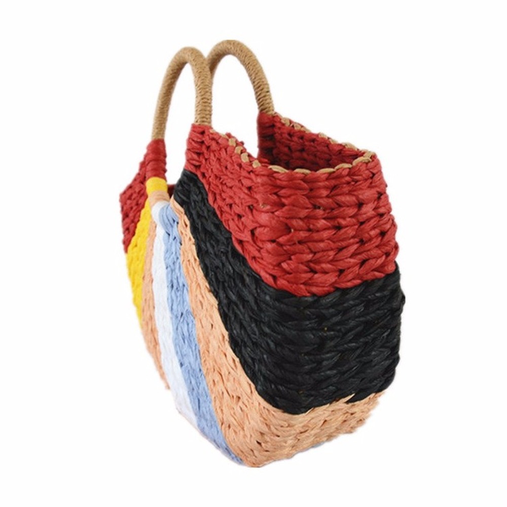 Straw Package Color Round Bucket Handbag Women's B... – Grandado