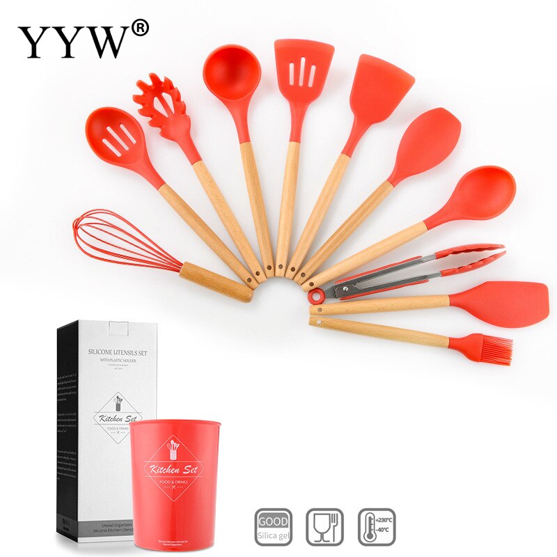 Silicone Kitchen Cooking Utensil Sets 12pcs Wooden... – Vicedeal