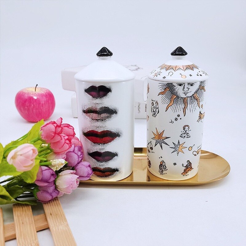 Style Candle Jars with Lid Ladies Lips Sun Ceramic... – Grandado