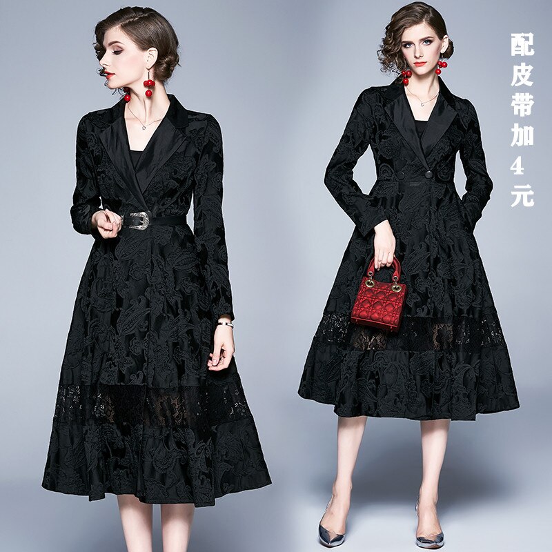 Autumn / Spring Vintage Black Jacquard Flowers Pat... – Grandado