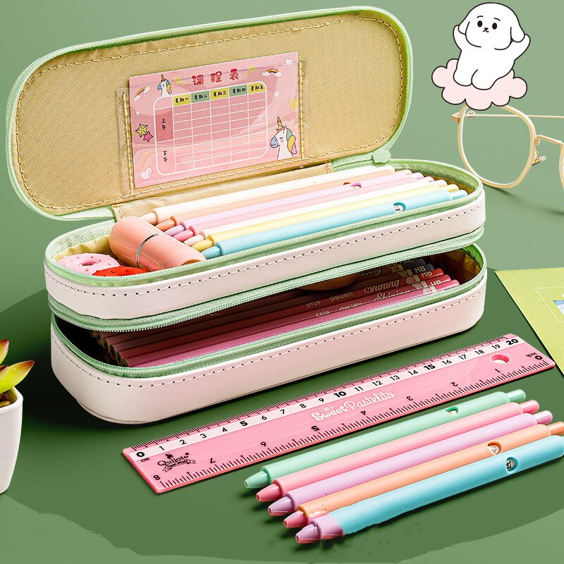 Double check canvas pencil case cute stationery bo... – Grandado