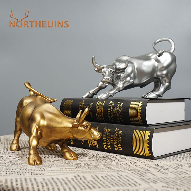 Resin Golden Wall Street Bull Statues Modern OX Fi... – Grandado