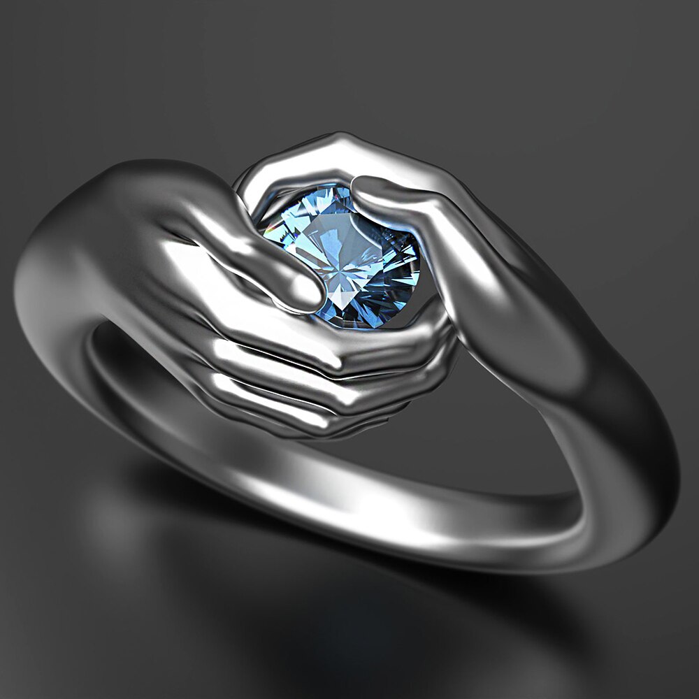 Female Blue Crystal Stone Wedding Ring Vintage Han... – Grandado