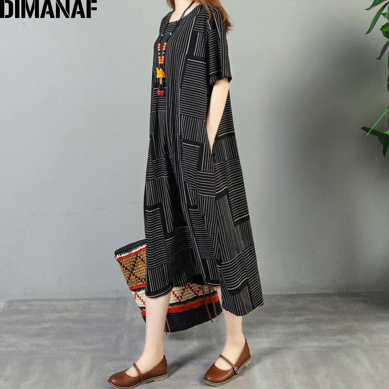 DIMANAF Sommer Kleid Plus Größe Frauen Vintage Str... – Vicedeal