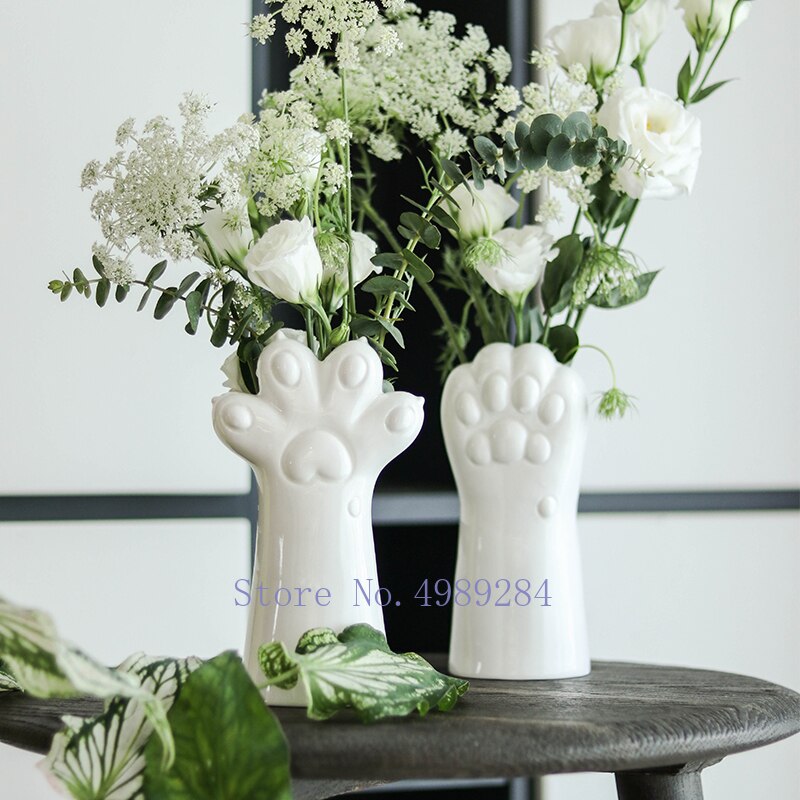 ceramics vase Cat hand Animal sculpture white Flow... – Vicedeal