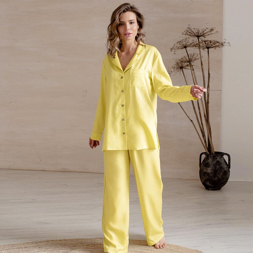 Hiloc Yellow Pajamas For Women Nightwear Single Br... – Grandado