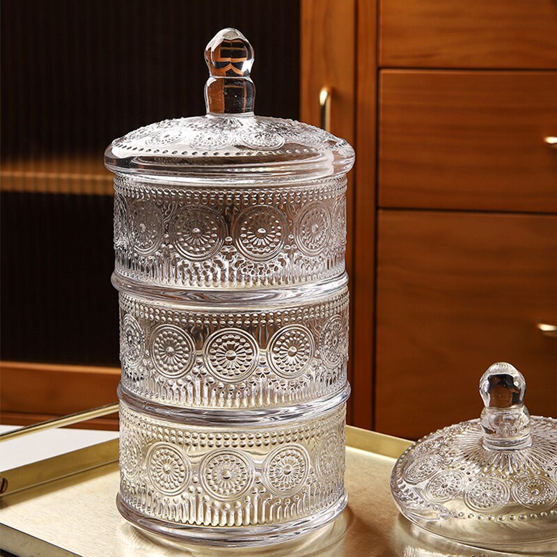 1ps Transparent glass embossed candy storage jar K... – Grandado
