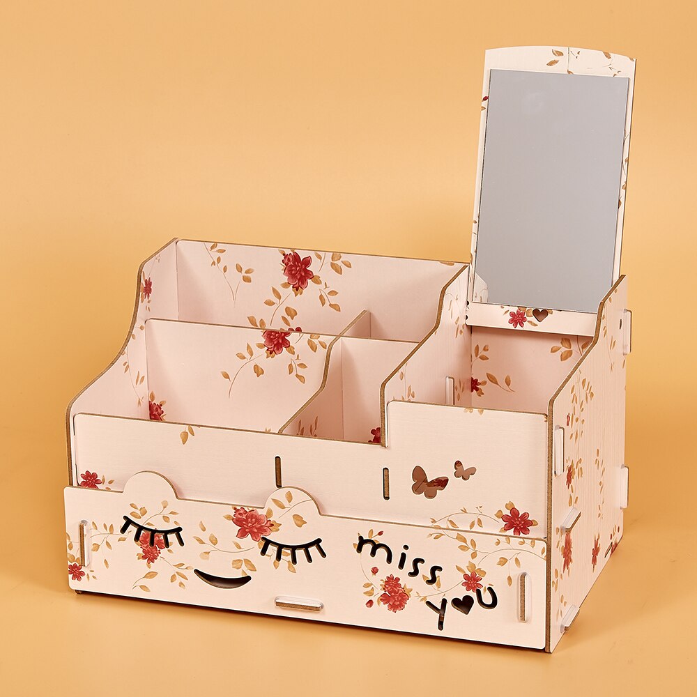 Wood Makeup Organizer Case with Mirror Desktop Mul... – Grandado