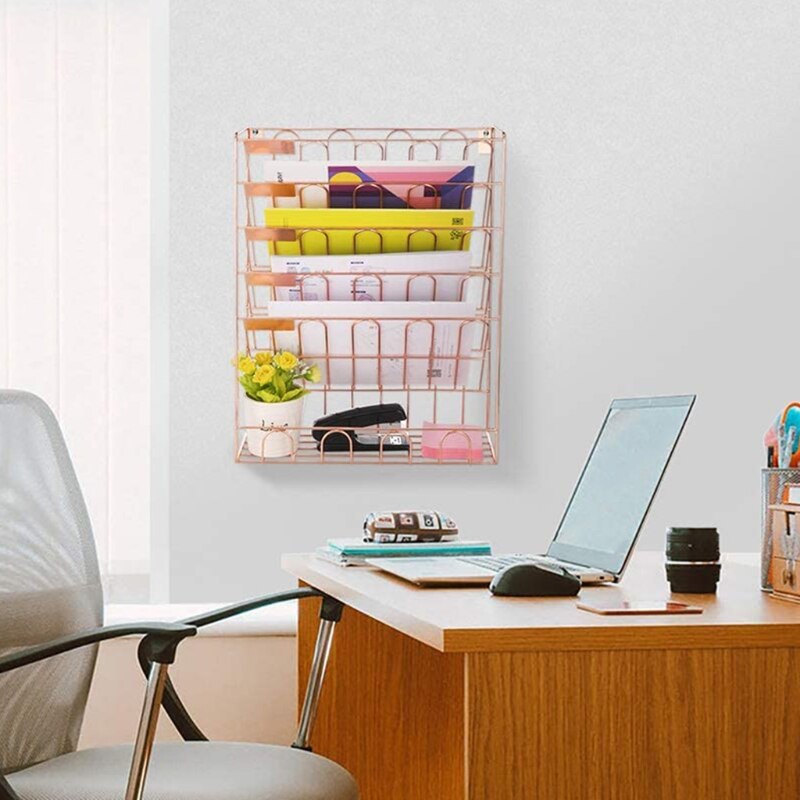 Wall File Holder Rack 5 Tier with Bottom Flat Tray... – Grandado