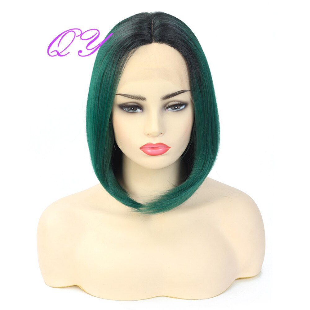 Qy 12 Inch Lace Front Pruik Ombre Green Bob Rechte... – Vicedeal