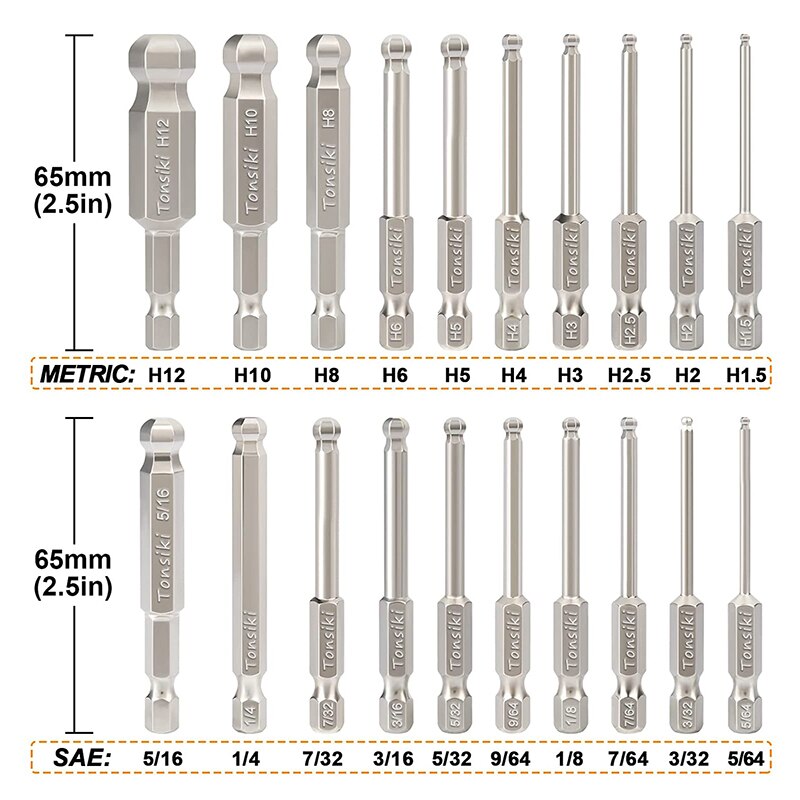 20Pcs Ball End Hex Screwdriver Bits Set 65mm Lengt... – Grandado
