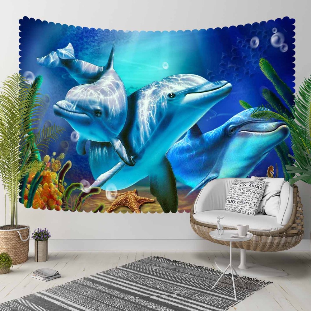 Else Tropical Blue Under Sea Swimming Dolphins Fis... – Vicedeal