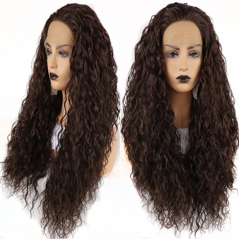 Bombshell Dark Brown Bouncy Curly Synthetic Lace F... – Vicedeal