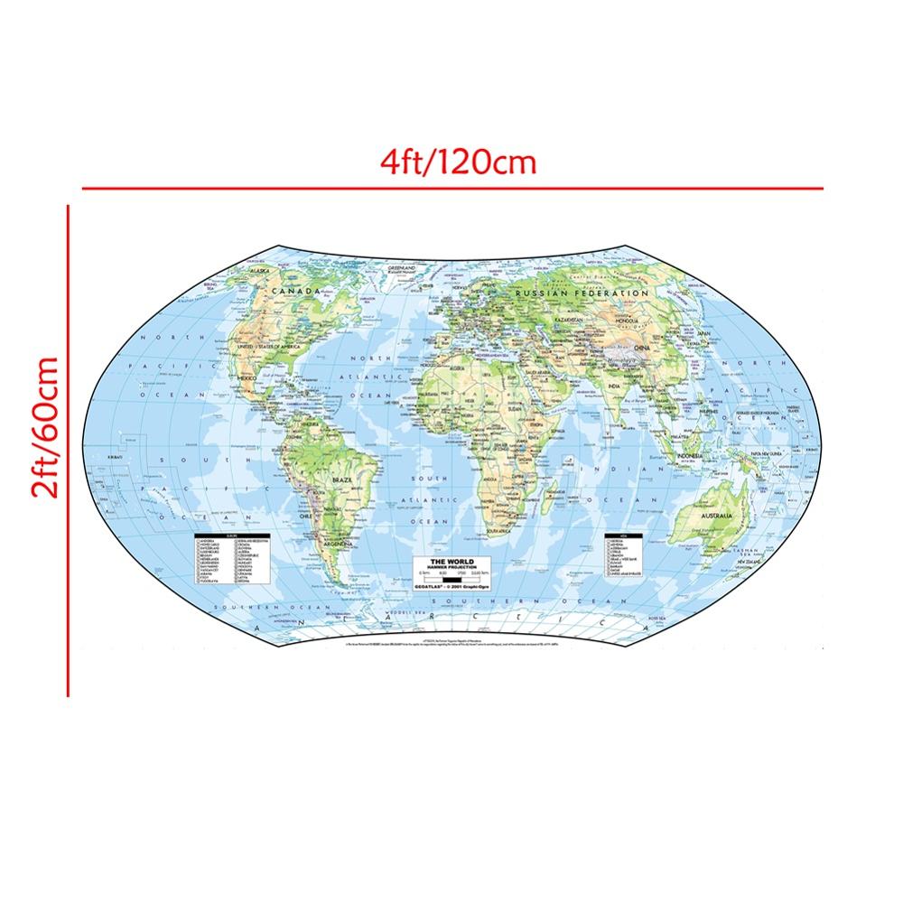24x48 inches The World Hammer Projection World Phy... – Vicedeal