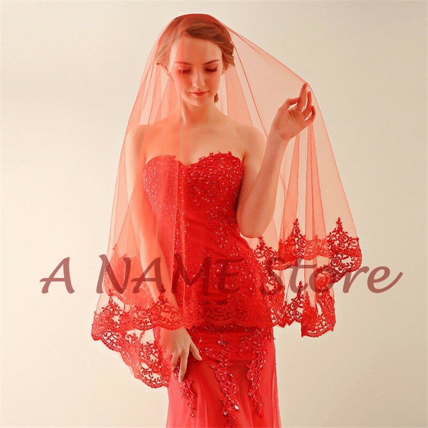 2 Layers Short Red Tulle Appliques Edge Bridal Wed... – Vicedeal