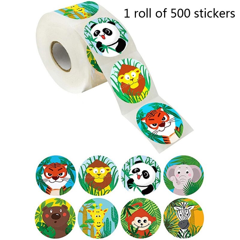 500Pcs/Roll Cartoon Animals Stickers Adhesive Tape... – Grandado