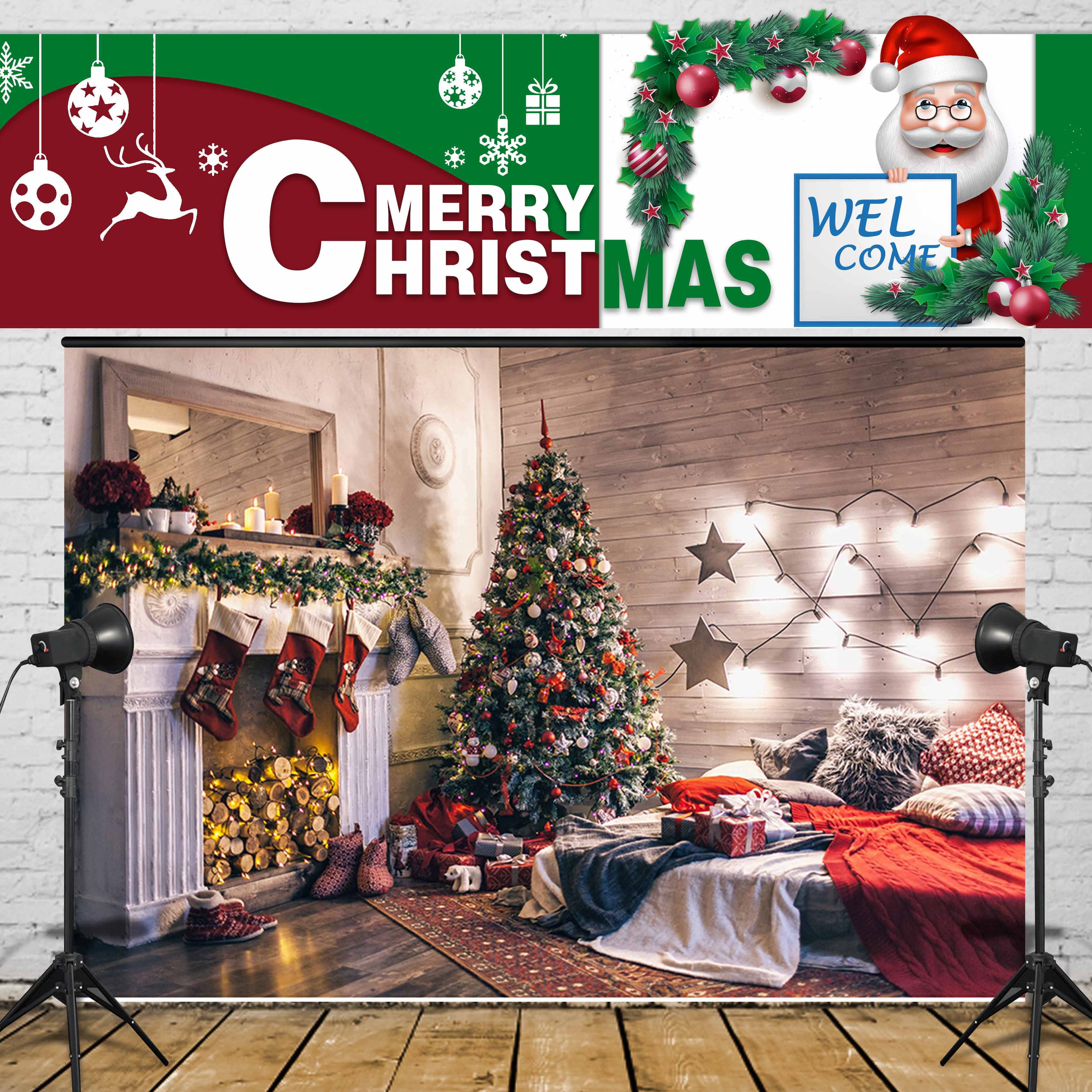 5x3ft Photography Backdrop merry Christmas tree wo... – Grandado