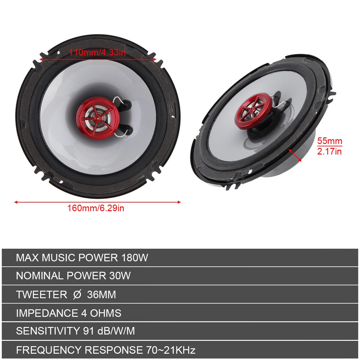 2pcs 6 Inch 180W Universal 2 Way Car Coaxial Speak... – Grandado
