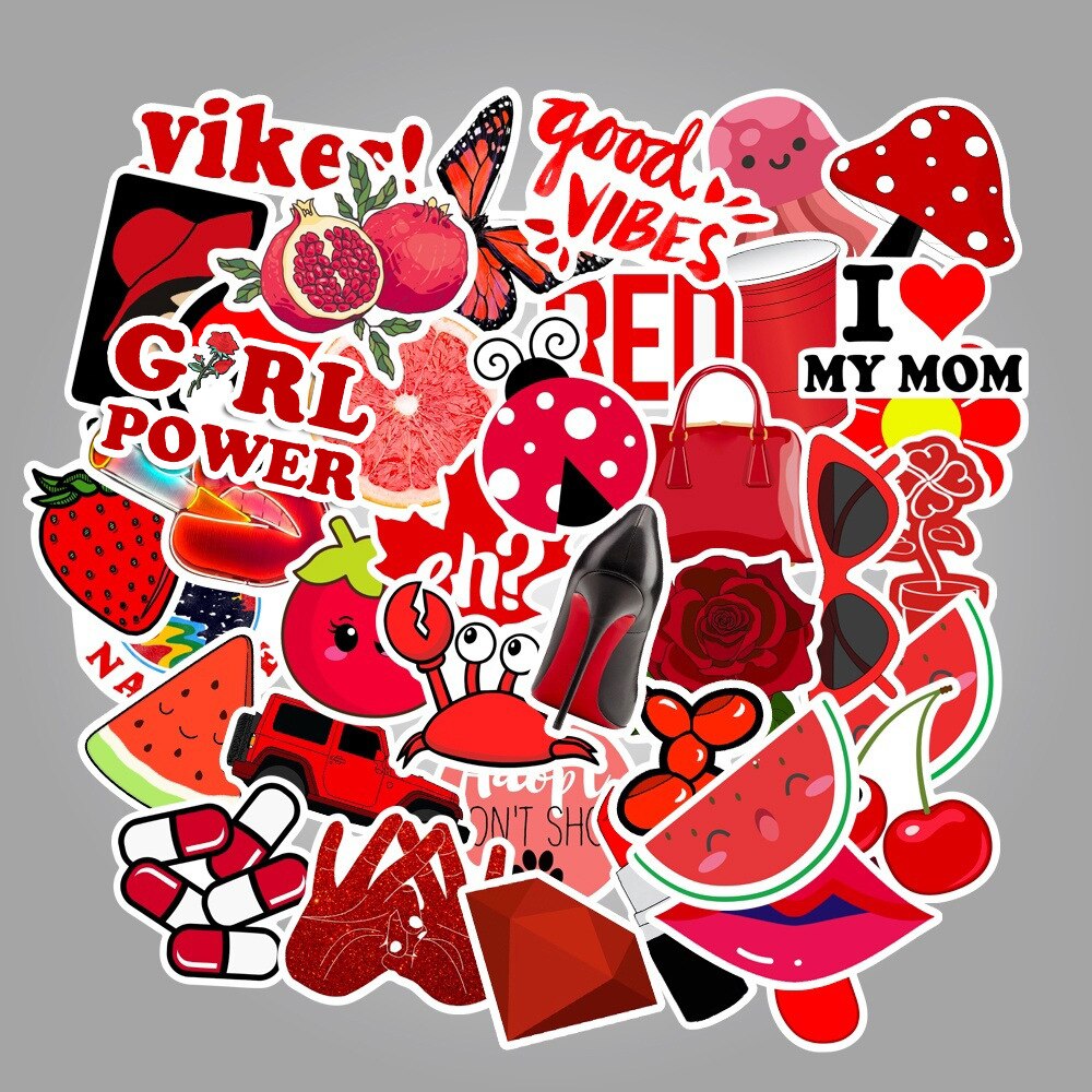 50 Pcs Vsco Meisje Stickers Cartoon Rode Leuke Mei... – Grandado