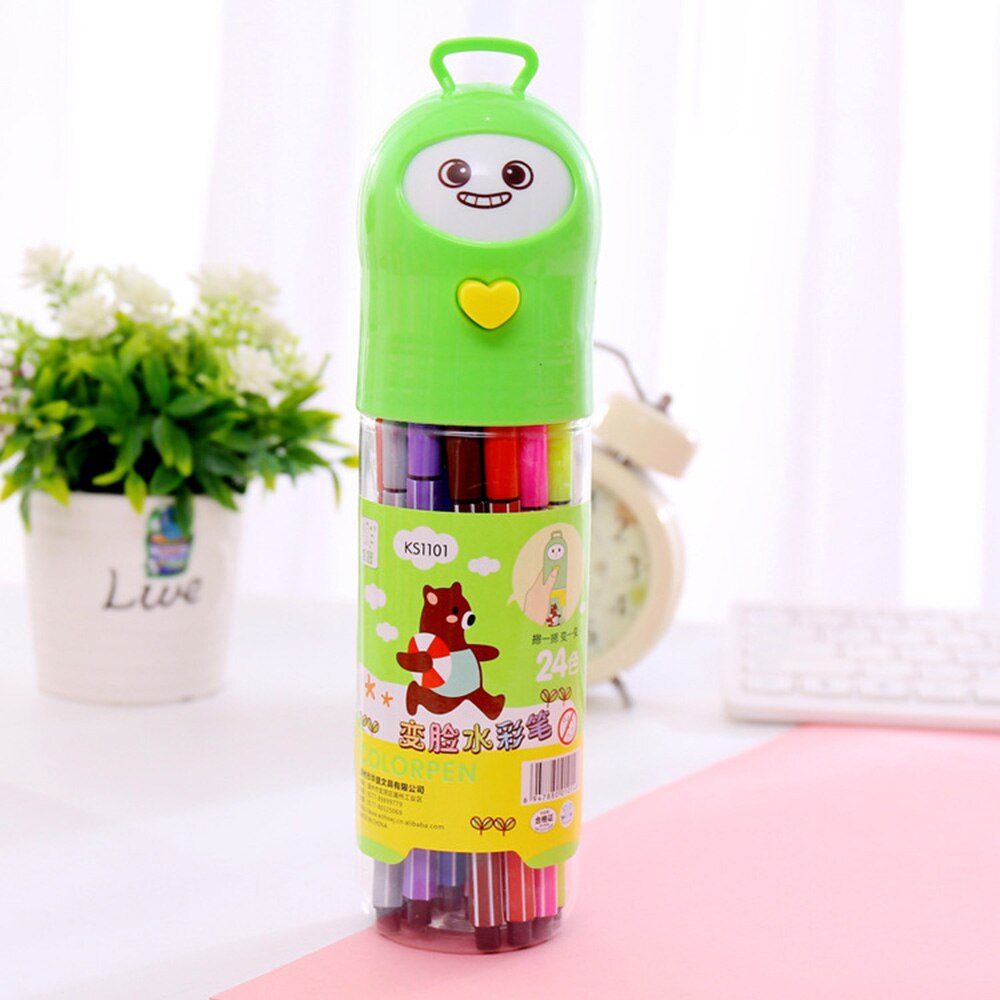 Cartoon face watercolor pen 12/24 color set art ma... – Vicedeal