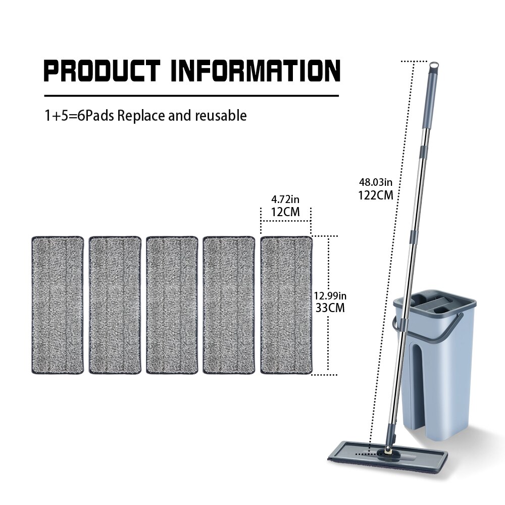 Floor Mop with Bucket Squeeze Clean without Dead E... – Grandado