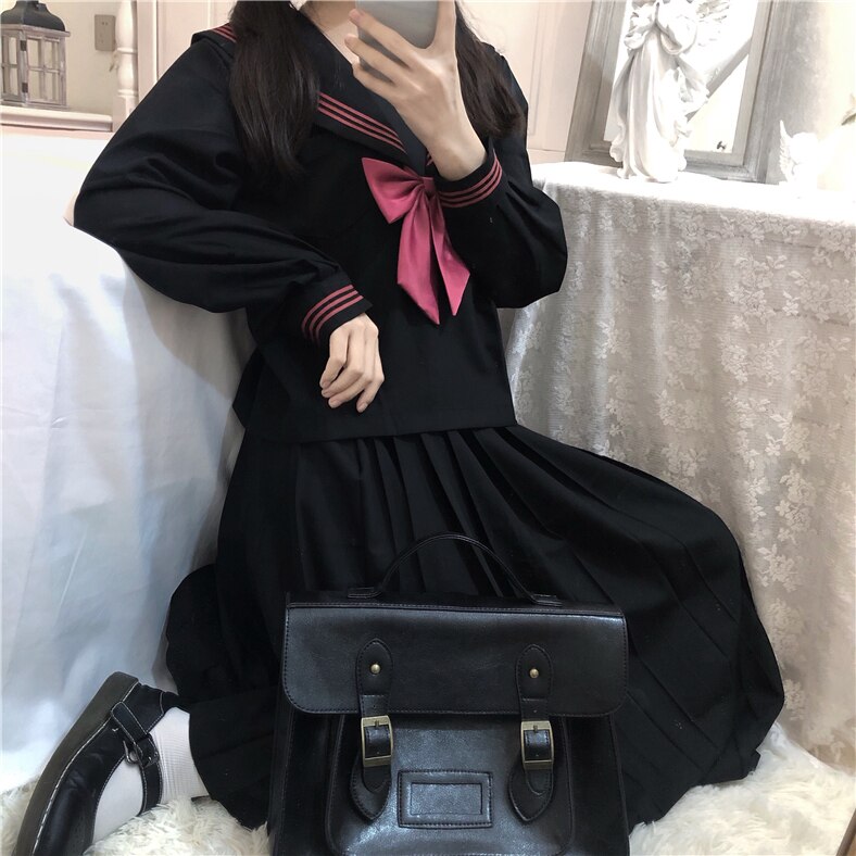 Japanese College Style Dark Basic JK Sailor Suit L... – Grandado