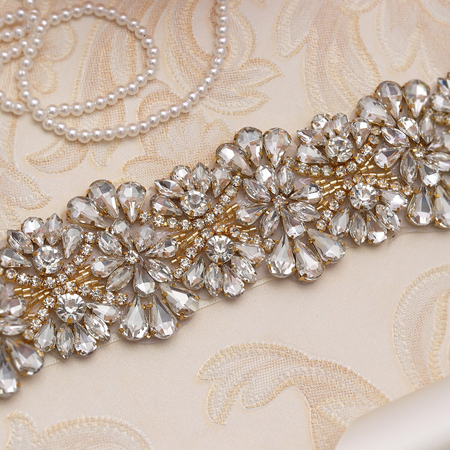 MissRDress Gold Crystal Flower Bridal Belt Big Siz... – Grandado