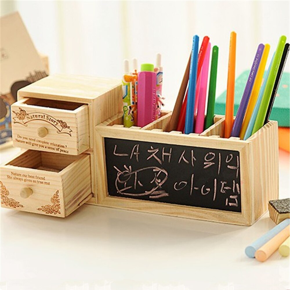 Wooden Pen Holder with Blackboard Kawaii Desk Tidy... – Grandado