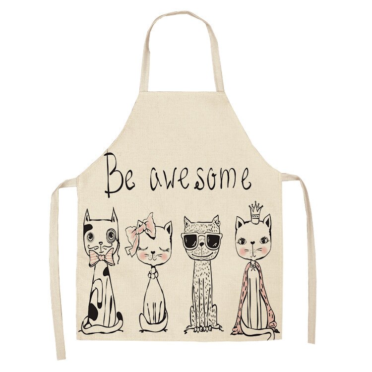Cotton and linen apron cute cat apron house apron – Grandado