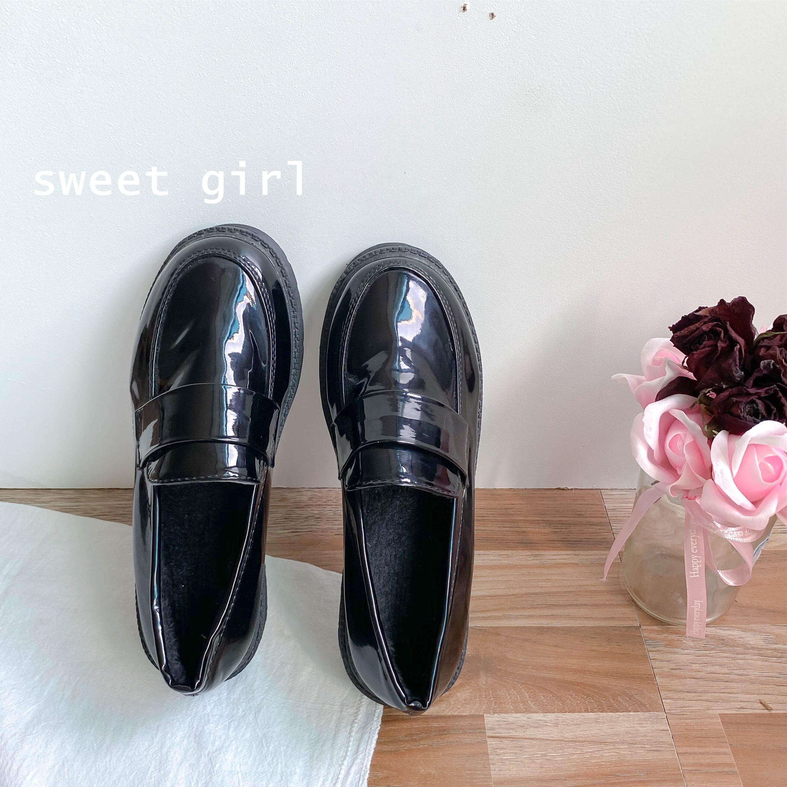 small leather shoes women retro British college st... – Grandado