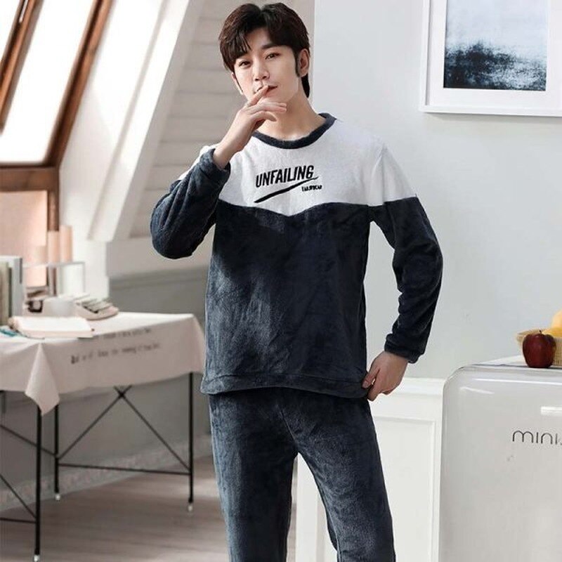 Winter Men Long Sleeve Flannel Pajamas Set Round N... – Grandado