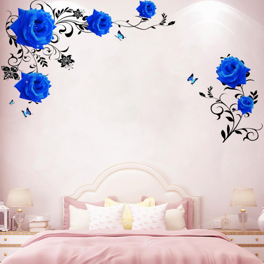 2Pcs Wall Stickers Blue Rose Flower Pattern Remova... – Grandado